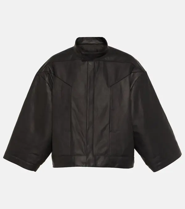 Rick Owens Cropped Leather Biker Jacket - Black