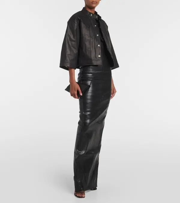 Rick Owens Cropped Leather Biker Jacket - Black