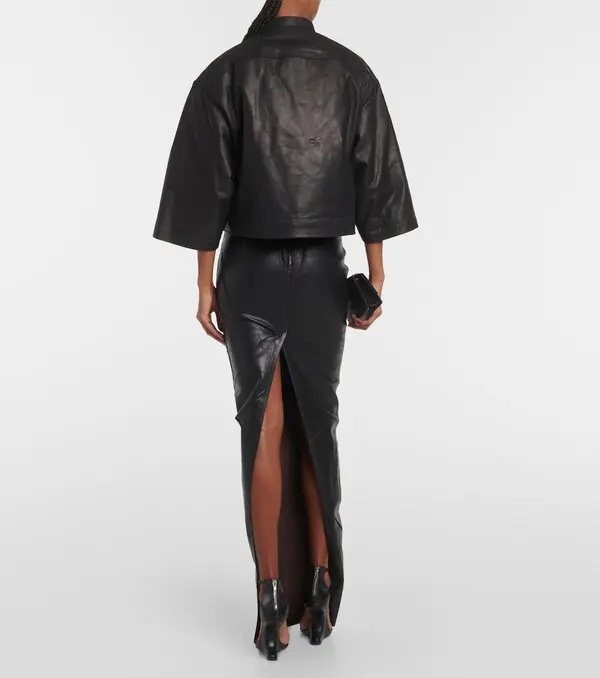 Rick Owens Cropped Leather Biker Jacket - Black