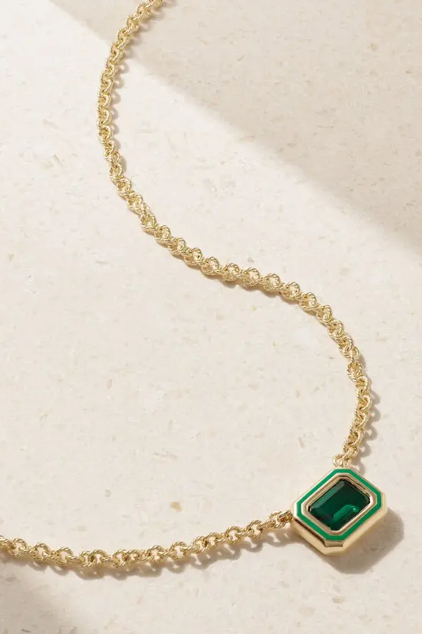 Alison Lou Madison Emerald And Enamel Necklace - Green
