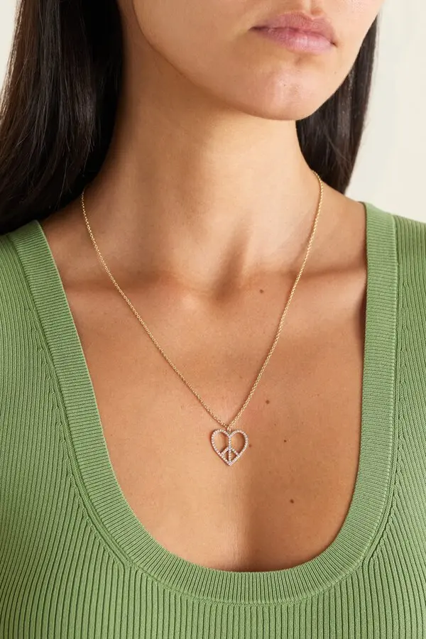 SYDNEY EVAN Peace Heart Xl Diamond Necklace