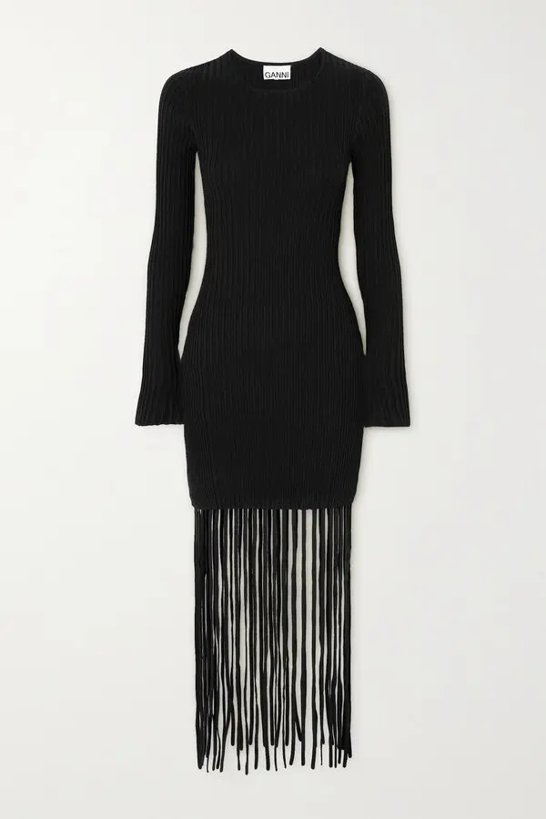strapless open back dress Ganni // Pink Marled Ribbed Knit Midi Dress  VSP Consignment