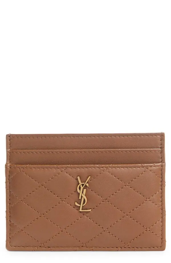 Saint Laurent Quilted Leather Card Case - Ginger Brown