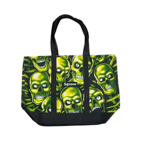 Supreme Skull Pile Denim Tote - Black