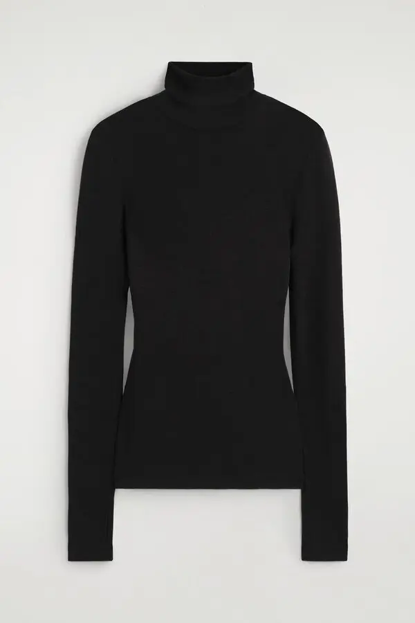 Cos Merino Wool Turtleneck Top - Black