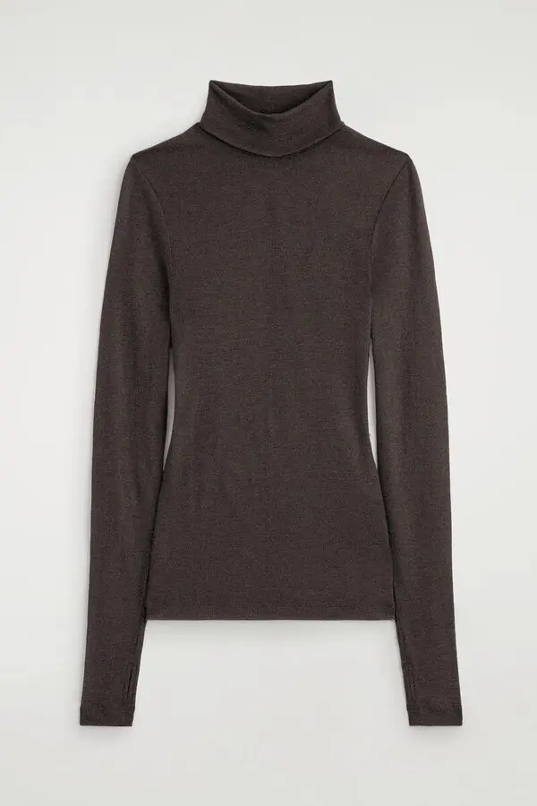 Cos Merino Wool Turtleneck Top - Brown