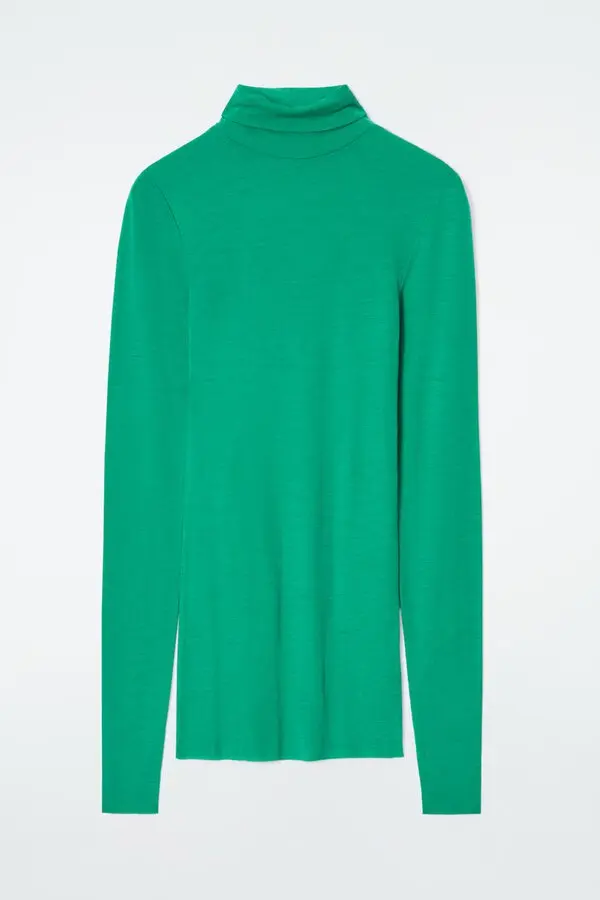 Cos Merino Wool Turtleneck Top - Green