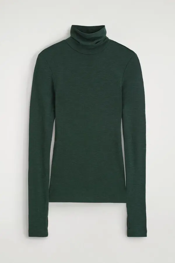Cos Merino Wool Turtleneck Top - Green