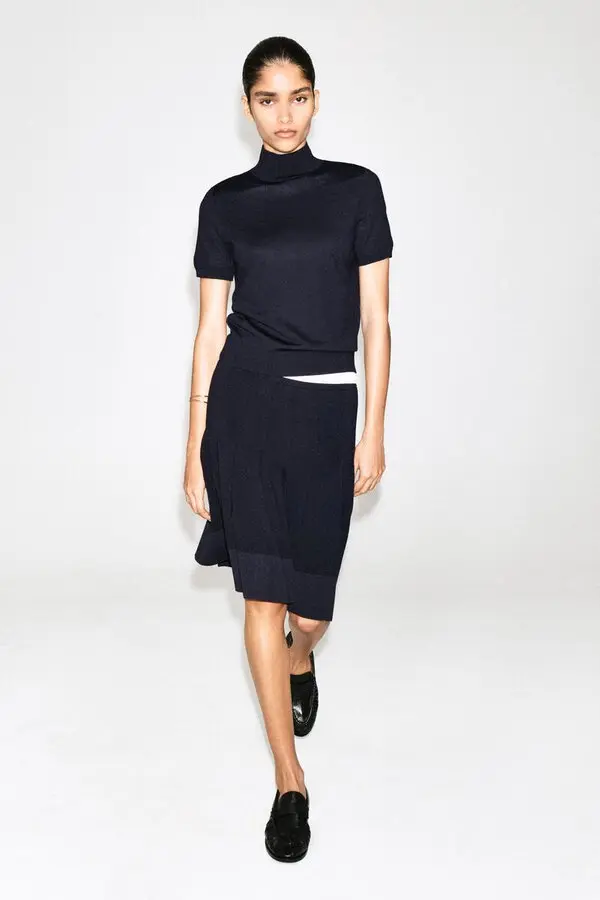 Cos Merino Wool Turtleneck Top With Ribbed High Neckline - Navy