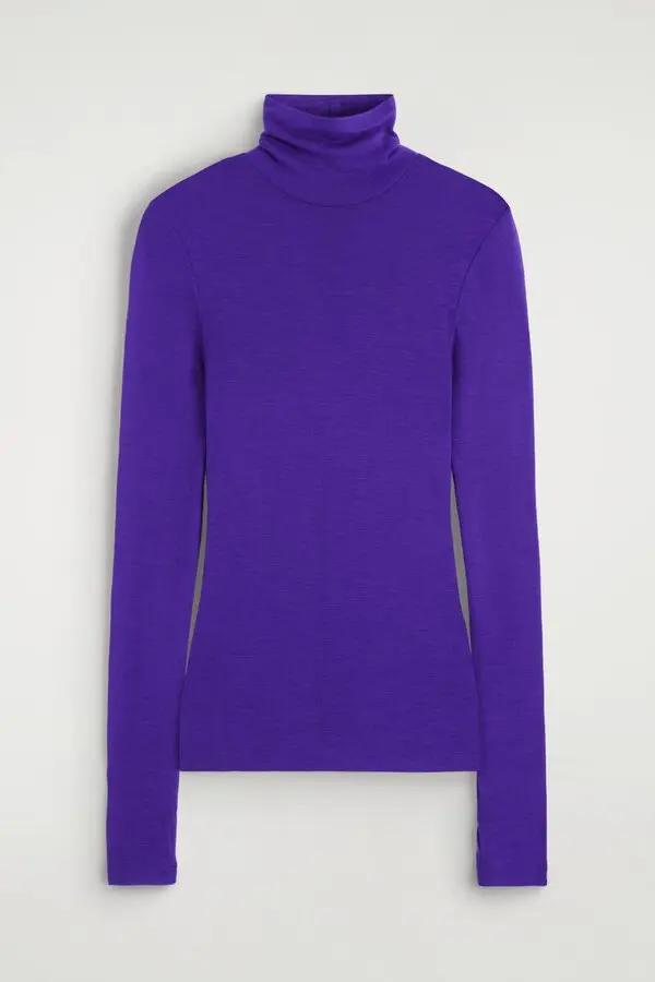 Cos Merino Wool Turtleneck Top - Purple