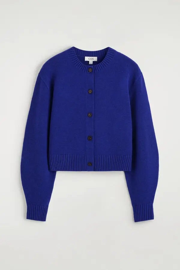 Cos Merino Wool Jumper With Ribbed Trims - Blue