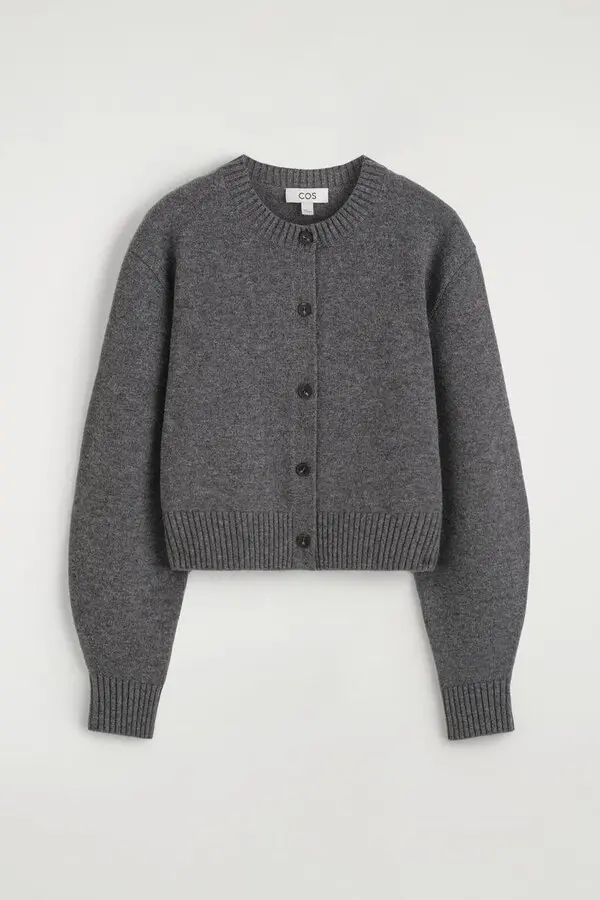 Cos Merino Wool Jumper With Ribbed Trims - Gray