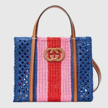 【✨良品✨】GUCCI シルヴィ バイアデラ ストライプ クラッチバッグ Gucci Small Interlocking G Tote Bag Fabric - Blue | Editorialist