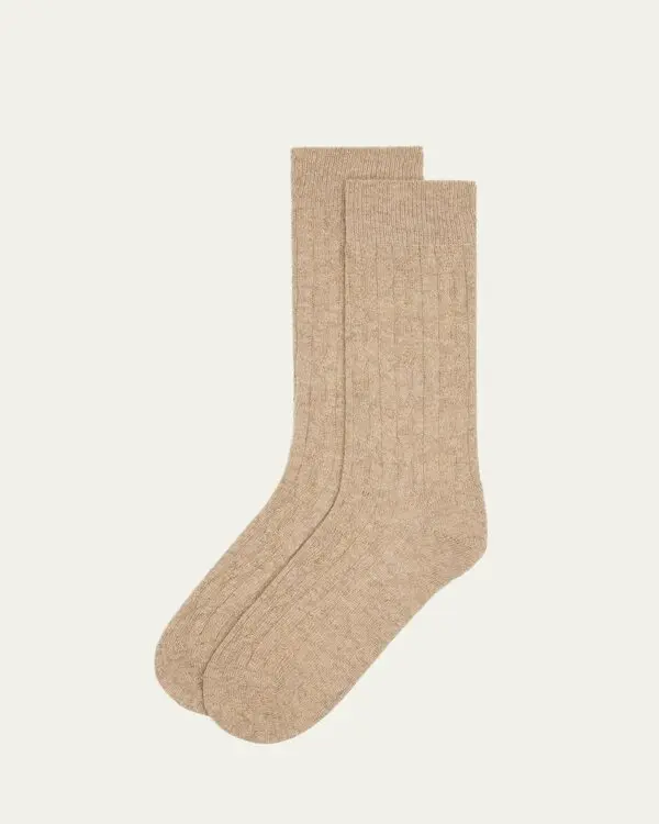 BRESCIANI Cashmere Cable Knit Mid-calf Socks - Oatmeal Marl