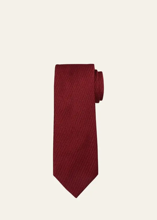 Brioni Textured Silk Tie - Wine