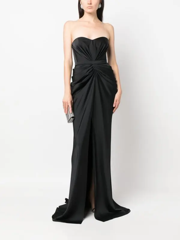ANA RADU Ruched Strapless Gown - Black