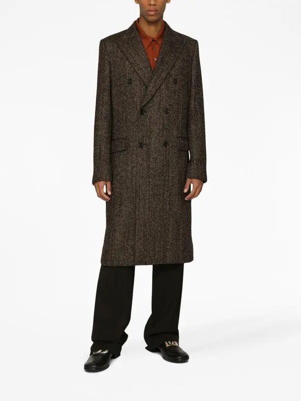 Dolce & Gabbana Double-breasted Herringbone Coat - Brown