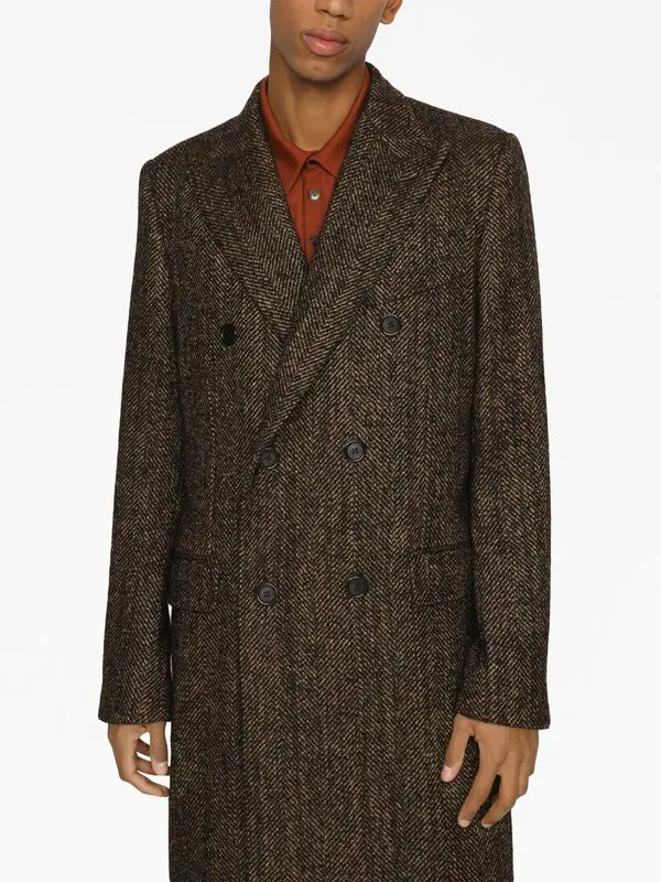 Dolce & Gabbana Double-breasted Herringbone Coat - Brown