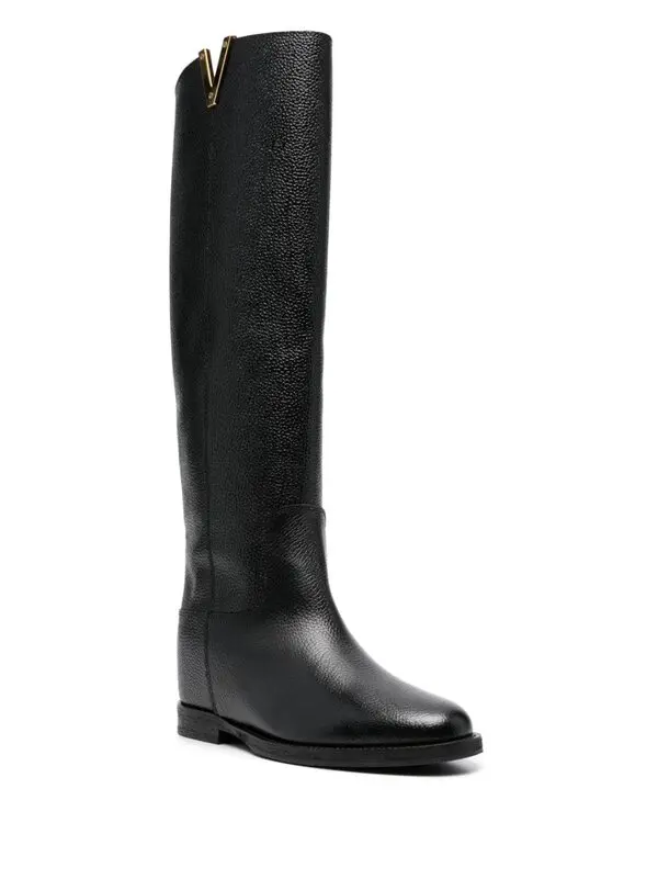 VIA ROMA 15 Leather Knee-high Boots With Gold-tone Logo Plaque