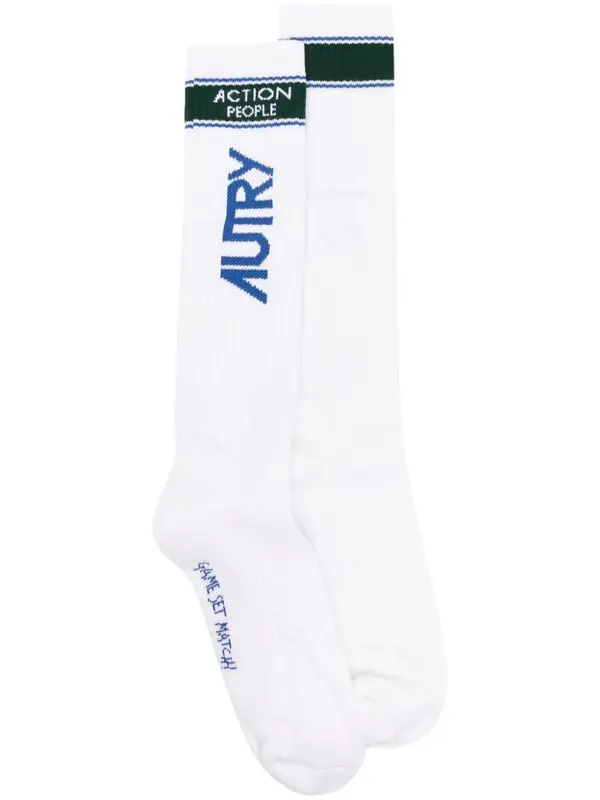 AUTRY Logo-print Ribbed Socks - White