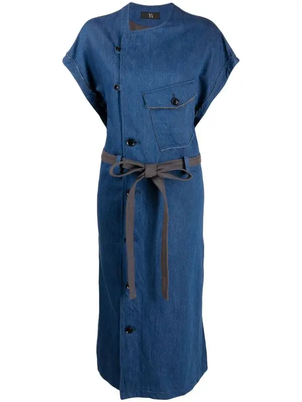 Y’s Belted Twill Denim Dress - Blue