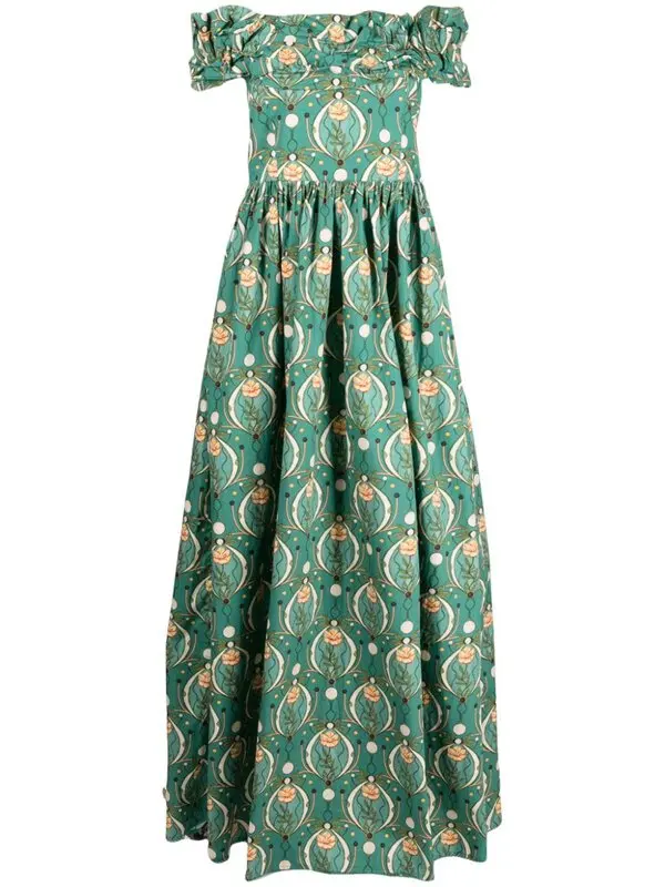Agua Bendita Espiego Unar Fora-Print Maxi Dress In Green - 60% Off |  Editorialist