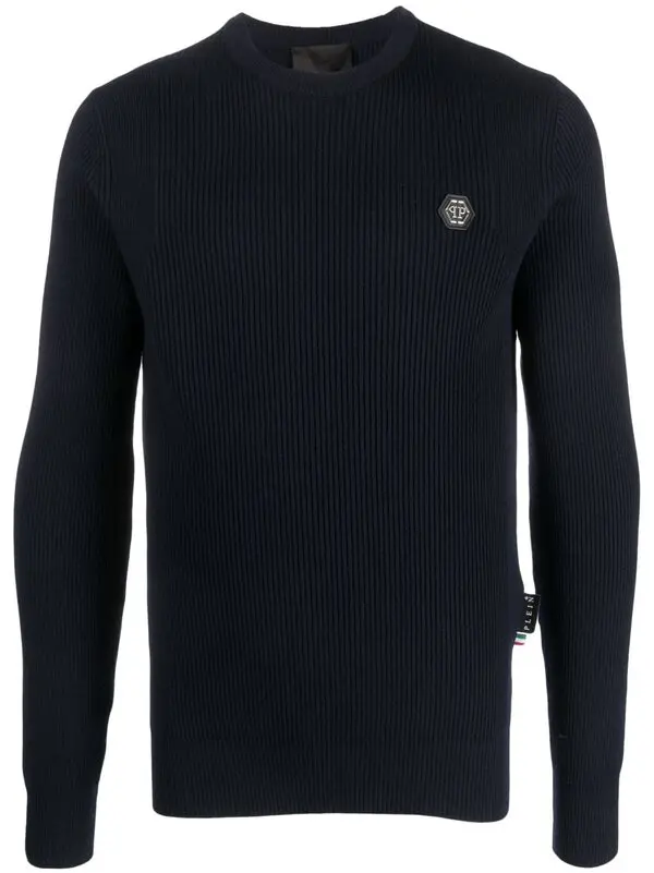 Philipp Plein Skull&bones Merino Knit Jumper - Blue