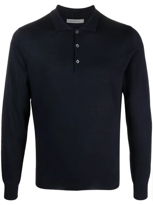 Corneliani 120's Virgin Wool Polo Shirt - Blue
