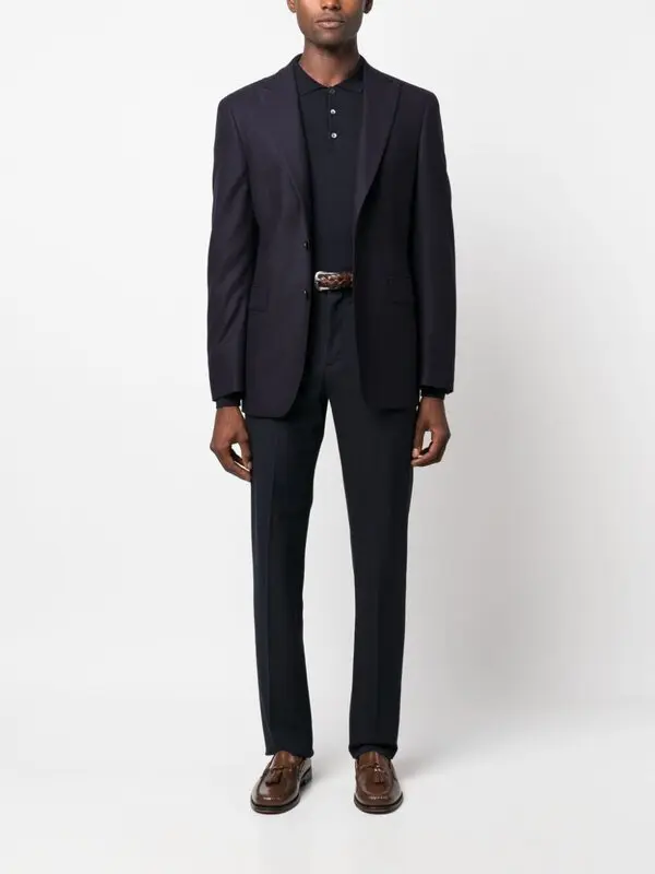 Corneliani 120's Virgin Wool Polo Shirt - Blue