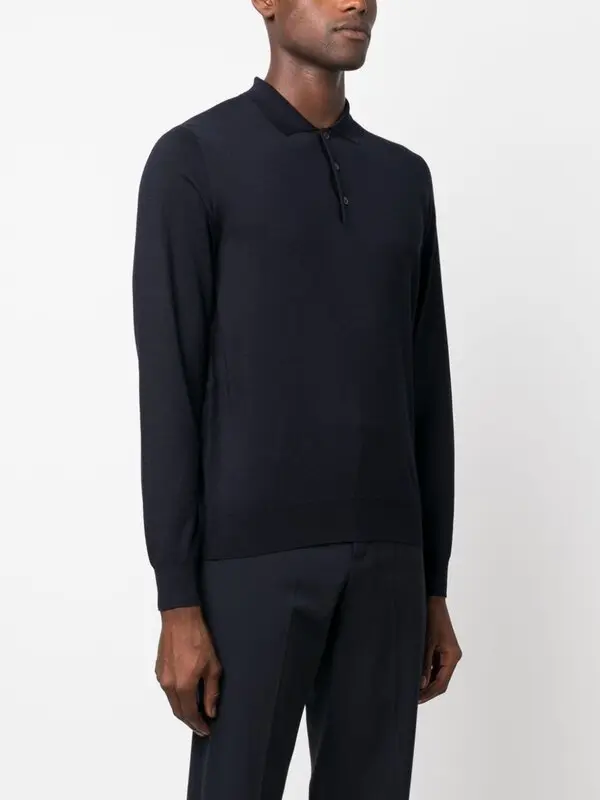 Corneliani 120's Virgin Wool Polo Shirt - Blue