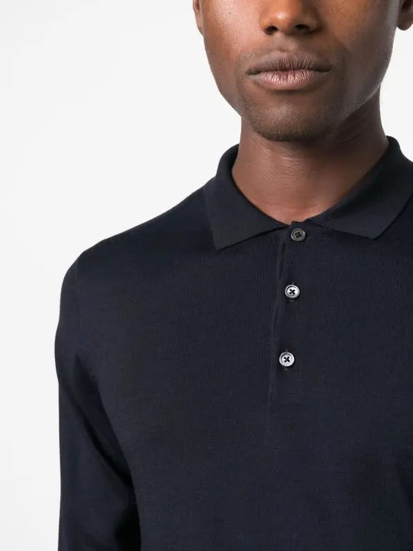 Corneliani 120's Virgin Wool Polo Shirt - Blue