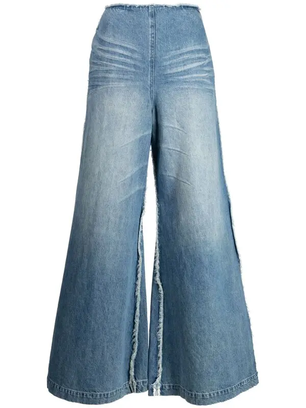 GROUND ZERO Stonewashed Raw-cut Flared Jeans