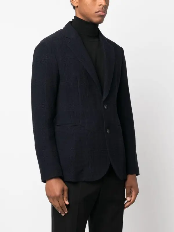 Emporio Armani Plaid-check Texture Single-breasted Blazer - Blue