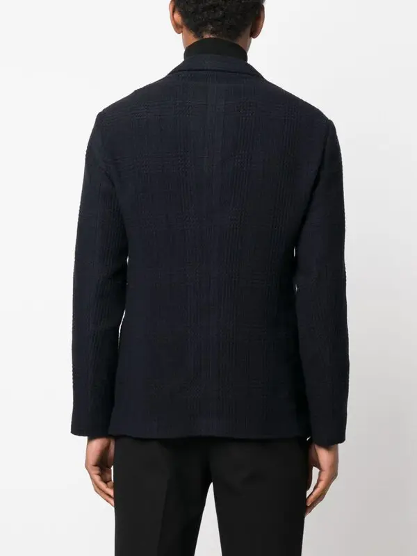 Emporio Armani Plaid-check Texture Single-breasted Blazer - Blue