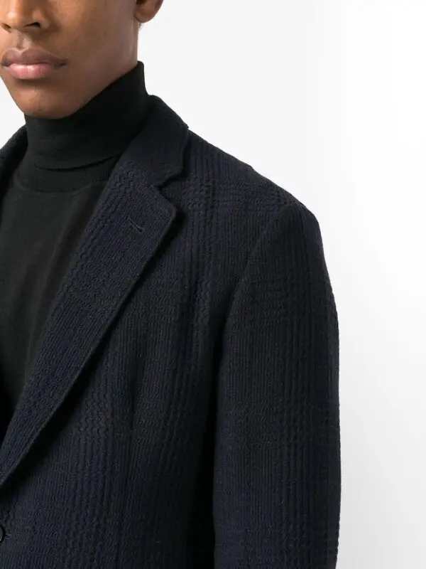 Emporio Armani Plaid-check Texture Single-breasted Blazer - Blue