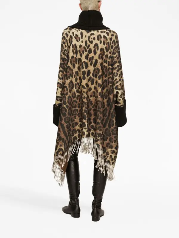 Dolce & Gabbana Leopard-print Fringed Poncho - Brown