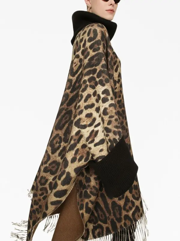 Dolce & Gabbana Leopard-print Fringed Poncho - Brown