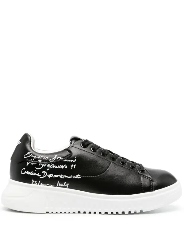 Emporio Armani Calligraphy-print Leather Sneakers