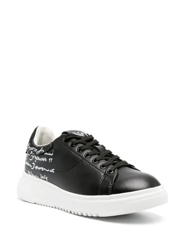 Emporio Armani Calligraphy-print Leather Sneakers