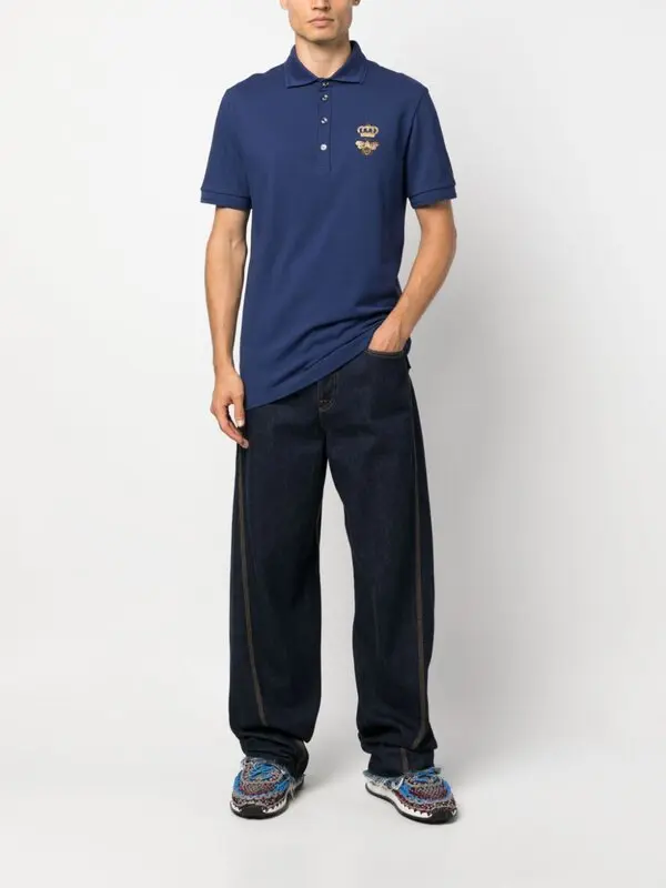 Dolce & Gabbana Embroidered Emblem Polo Shirt - Blue