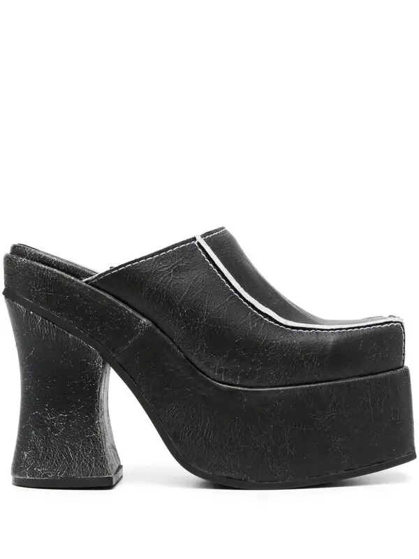 Eckhaus Latta 140mm Cracked-leather Platform Mules