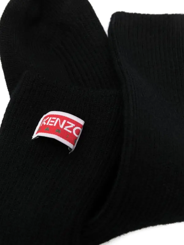 Kenzo Logo-patch Ribbed-knit Socks - Black
