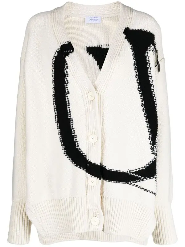 Off-White Logo-intarsia Wool Cardigan - White