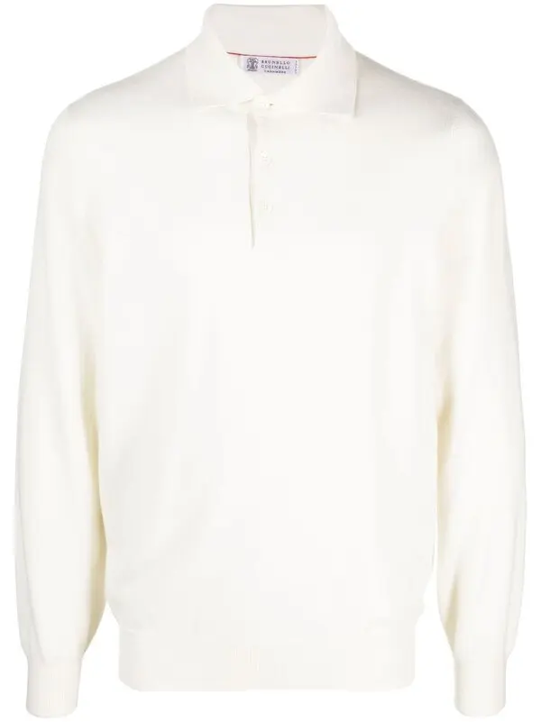 Brunello Cucinelli Long-sleeve Cashmere Polo Shirt - White