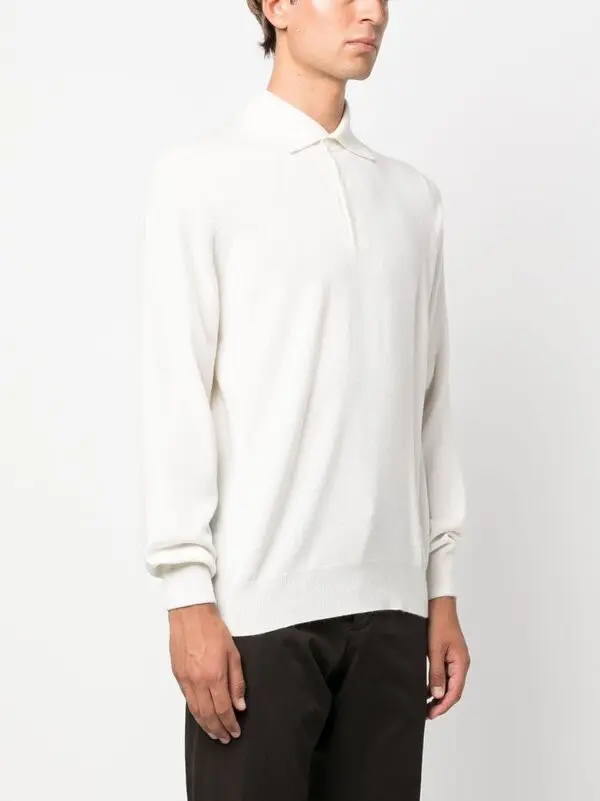 Brunello Cucinelli Long-sleeve Cashmere Polo Shirt - White
