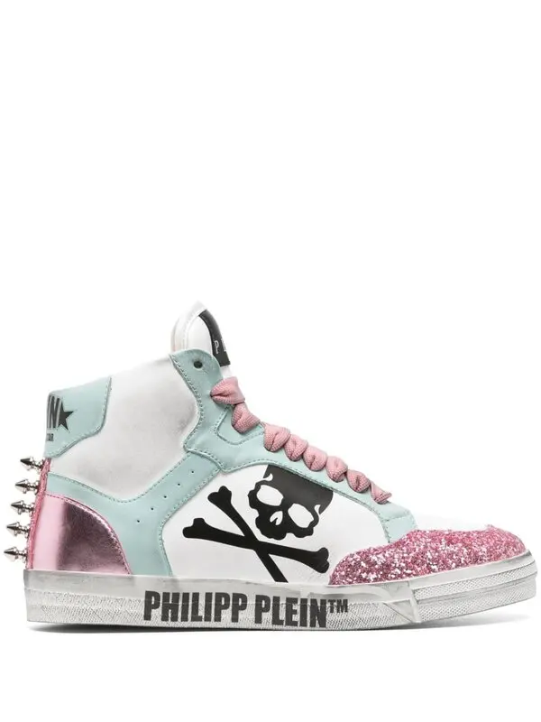 Philipp Plein Glitter Retrokickz Tm Leather Sneakers - White