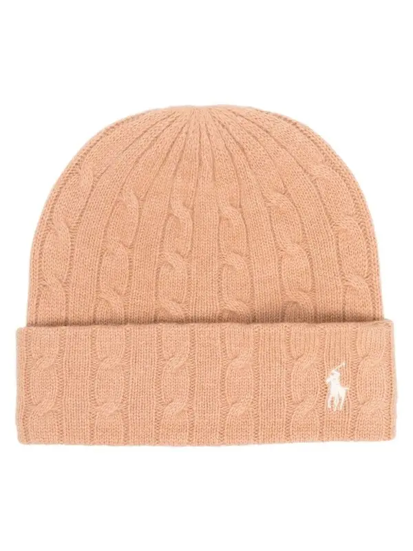 Polo Ralph Lauren beige cable knit beanie hat with embroidered pony wool blend Polo Ralph Lauren Wool beanie Beige - Women | VIETTI Online  main image 4