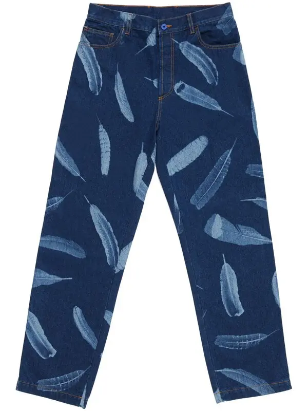 COUNTY OF MILAN Marcelo Burlon Feather Print Straight-leg Jeans - Blue