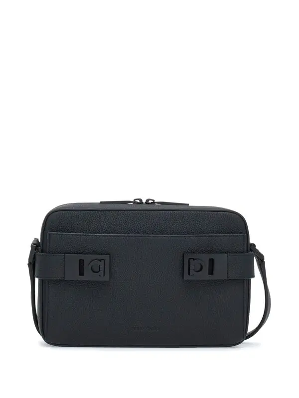 FERRAGAMO Gancini Buckle Leather Shoulder Bag - Black