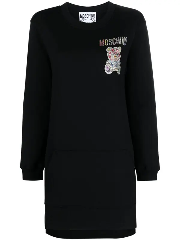 Moschino Teddy Bear Embellished Sweatshirt Dress - Black